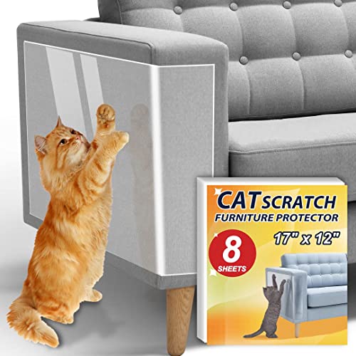 Jetczo Cat Scratch Furniture Protect, 8 Pack 17 x 12 inch Thicker Anti Scratch Furniture Protector, Heavy Duty Couch Protector from Cats