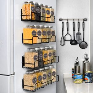 HappyHapi 4 Pack Magnetic Spice Rack Organizer, Seasoning Organizer Multi Use Kitchen Matte Metal Magnetic Shelf for Jars, Seasonings, Tins and Utensils(Black)