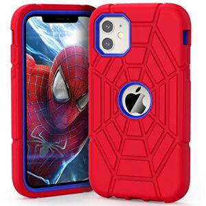 grifobes case for iphone 12, phone case iphone 12 pro for boys, thick silicone 3-in-1, heavy duty shockproof rugged rubber protective apple iphone 6.1 inch 2020 cover for kids children men, red+blue