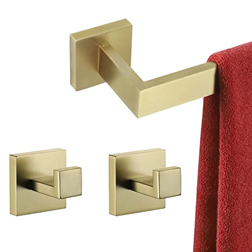 KOKOSIRI 16-Inch Single Towel Bar, Bathroom Towel Holder, Bath Towel Hook Square Robe Hook Coat Hook, Wall Mounted, SUS 304 Stainless Steel, Brushed Gold, B05A3-BG-L16