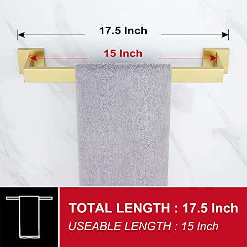 KOKOSIRI 16-Inch Single Towel Bar, Bathroom Towel Holder, Bath Towel Hook Square Robe Hook Coat Hook, Wall Mounted, SUS 304 Stainless Steel, Brushed Gold, B05A3-BG-L16