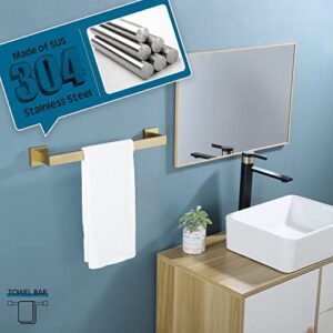 KOKOSIRI 16-Inch Single Towel Bar, Bathroom Towel Holder, Bath Towel Hook Square Robe Hook Coat Hook, Wall Mounted, SUS 304 Stainless Steel, Brushed Gold, B05A3-BG-L16