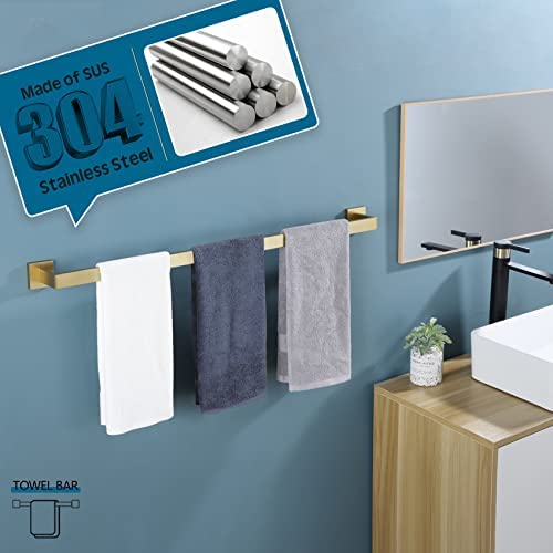 KOKOSIRI 32-Inch Single Towel Bar, Bathroom Towel Holder, Bath Towel Hook Square Robe Hook Coat Hook, Wall Mounted, SUS 304 Stainless Steel, Brushed Gold, B05A3-BG-L32