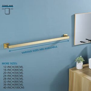 KOKOSIRI 32-Inch Single Towel Bar, Bathroom Towel Holder, Bath Towel Hook Square Robe Hook Coat Hook, Wall Mounted, SUS 304 Stainless Steel, Brushed Gold, B05A3-BG-L32