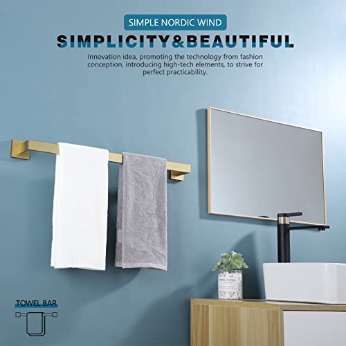 KOKOSIRI 20-Inch Single Towel Bar, Bathroom Towel Holder, Bath Towel Hook Square Robe Hook Coat Hook, Wall Mounted, SUS 304 Stainless Steel, Brushed Gold, B05A3-BG-L20