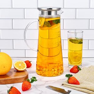 skrkit Glass Pitcher with Lid - 51oz/1.5liter Water Pitcher for Ice Tea and Homemade Juice, Heat Resistant Borosilicate Glass Carafe for Hot and cold Water