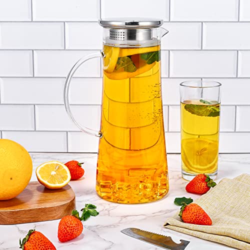 skrkit Glass Pitcher with Lid - 51oz/1.5liter Water Pitcher for Ice Tea and Homemade Juice, Heat Resistant Borosilicate Glass Carafe for Hot and cold Water