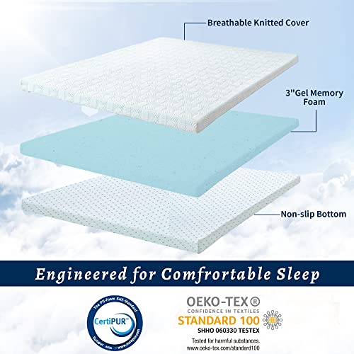 Poledar Memory Foam Mattress Topper Cal King 3 Inch Gel Medium Firm Cooling Foam Mattess Topper with Washable Ventilated Fiber Cover 10 Year Warranty CertiPUR-US Certified