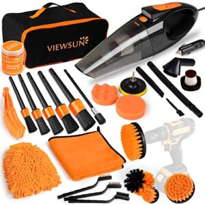 viewsun 21pcs car cleaning kit, car interior detailing kit with high power handheld vacuum, auto detailing drill brush set, cleaning gel, complete car wash kit supplies for deep cleaning