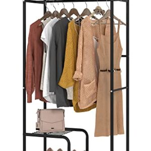 TZAMLI Clothes Rack with 3 Shelves and Rod, Metal Clothing Rack Garment Rack for Hanging Clothes, Standing Storage Shelf Unit for Closet (Black-3 Tier)