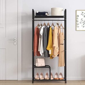 TZAMLI Clothes Rack with 3 Shelves and Rod, Metal Clothing Rack Garment Rack for Hanging Clothes, Standing Storage Shelf Unit for Closet (Black-3 Tier)