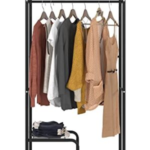 TZAMLI Clothes Rack with 3 Shelves and Rod, Metal Clothing Rack Garment Rack for Hanging Clothes, Standing Storage Shelf Unit for Closet (Black-3 Tier)