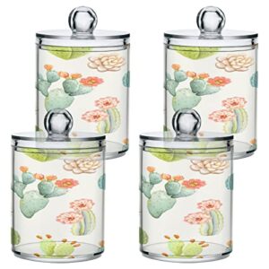 Blueangle 2PCS Cactus Flower Qtip Holder Dispenser with Lids - Apothecary Jar Containers for Vanity Organizer Storage - Plastic Food Storage Canisters（533）