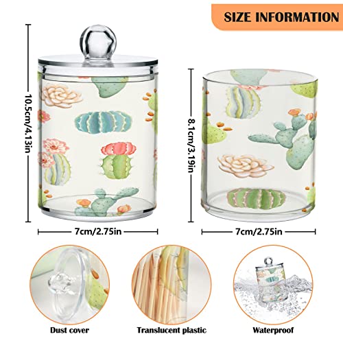 Blueangle 2PCS Cactus Flower Qtip Holder Dispenser with Lids - Apothecary Jar Containers for Vanity Organizer Storage - Plastic Food Storage Canisters（533）