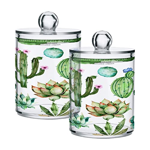 Blueangle 2PCS Succulent Plant Qtip Holder Dispenser with Lids - Apothecary Jar Containers for Vanity Organizer Storage - Plastic Food Storage Canisters（563）