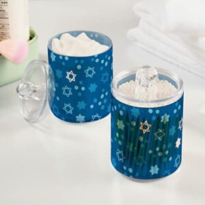 DOMIKING Hanukkah Stars Of David 2 Pack Cotton Swab Holder Dispenser Plastic Jar Bathroom Storage Canister Acrylic Containers for Floss Makeup Sponges Cotton Ball