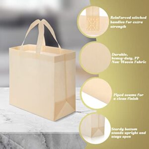 50 Pieces Reusable Totes Bag Bulk, Shopping Bags Non Woven Grocery Bag with Handles Foldable for Parties Boutiques Retail (Beige)