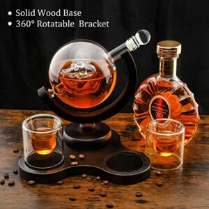 Whiskey Decanter Set with Glasses, Skull Whiskey Decanter Sets for Men, Bourbon Crystal Liquor Decanter with Wood Base & 360°Rotatable Bracket, Gift for Dad Anniversary Birthday House Warming Father