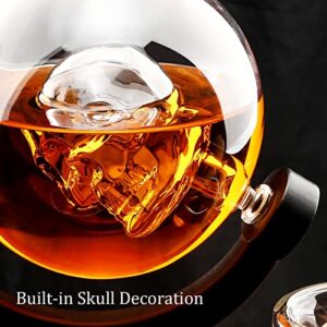 Whiskey Decanter Set with Glasses, Skull Whiskey Decanter Sets for Men, Bourbon Crystal Liquor Decanter with Wood Base & 360°Rotatable Bracket, Gift for Dad Anniversary Birthday House Warming Father