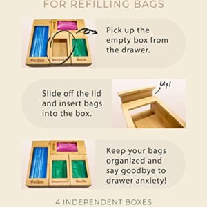 Simluxe Ziplock Bag Organizer - Bamboo Food Plastic Baggie Holder Dispenser and Organizer for Kitchen Drawer - Fits Ziplock and Ziploc Gallon Quart Sandwich & Snack Sized Slider Bags (Natural)