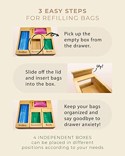 Simluxe Ziplock Bag Organizer - Bamboo Food Plastic Baggie Holder Dispenser and Organizer for Kitchen Drawer - Fits Ziplock and Ziploc Gallon Quart Sandwich & Snack Sized Slider Bags (Natural)