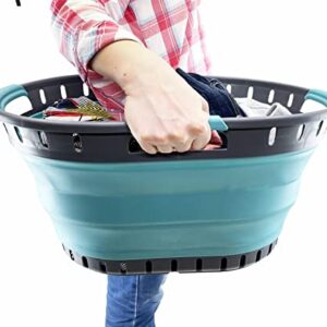 SAMMART 25L (6.6 gallon) Set of 2 Collapsible Plastic Laundry Basket - Foldable Pop Up Storage Container/Organizer - Portable Washing Tub - Space Saving Hamper/Basket (Alloy Grey + Crystal Blue)