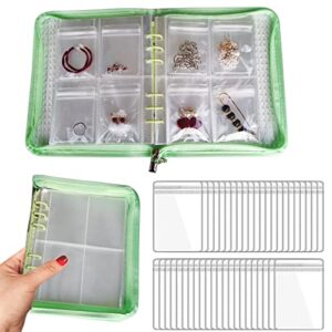 nelonis transparent jewelry storage book jewelry plastic zipper bag travel storage bag portable pocket folding travel album zipper bag,suitable for earrings,bracelets,rings,brooches (green)