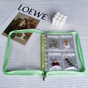 Nelonis Transparent Jewelry Storage Book Jewelry Plastic Zipper Bag Travel Storage Bag Portable Pocket Folding Travel Album Zipper Bag,Suitable for Earrings,Bracelets,Rings,Brooches (Green)