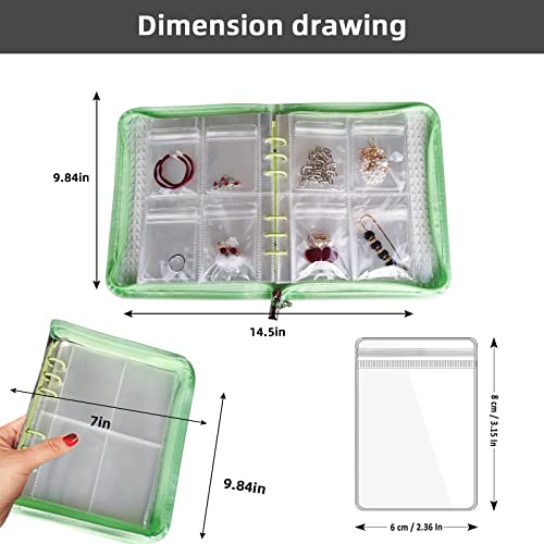 Nelonis Transparent Jewelry Storage Book Jewelry Plastic Zipper Bag Travel Storage Bag Portable Pocket Folding Travel Album Zipper Bag,Suitable for Earrings,Bracelets,Rings,Brooches (Green)