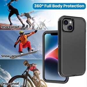 Annymall for iPhone 14 Case with 2 Screen Protector, Heavy Duty Shockproof Dropproof Dust Proof Full Body Rugged 3-Layer Military Tough Durable Protective Cover for Apple iPhone 14 6.1" (Black)