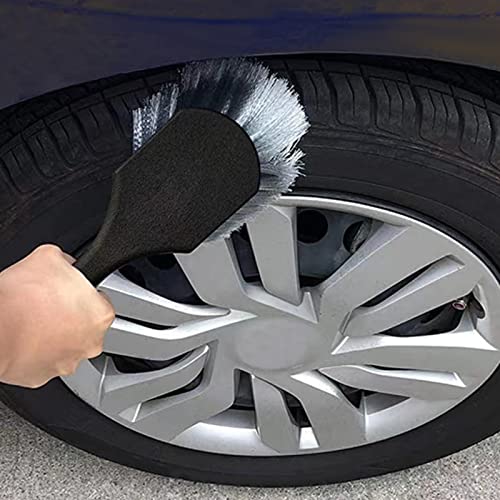 Car Brush for Wheel & Tire, Soft Bristle Car Wash Brush, Short Handle Tire Brush, Cleans Tires, Carpet Brush for Car, Truck (black)