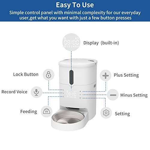 EdgeAnt Automatic Pet Feeders for Cats and Dogs, Dry Food Dispenser with Desiccant Bag, 3L Timed Cat Feeder, 304 Stainless Steel Bowl, 10s Voice Recorder, Compatible for Freeze-Dried Pet Food