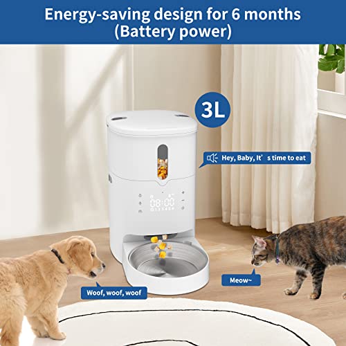 EdgeAnt Automatic Pet Feeders for Cats and Dogs, Dry Food Dispenser with Desiccant Bag, 3L Timed Cat Feeder, 304 Stainless Steel Bowl, 10s Voice Recorder, Compatible for Freeze-Dried Pet Food