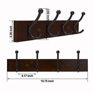 Coat Rack Wall Mount, Wooden Modern Coat Hooks, Entrance Coat Rack with 4 Wall Hooks, Wall Mounted Coat Rack for The Entrance, Living Room, Bedroom,Bathroom (Brown)