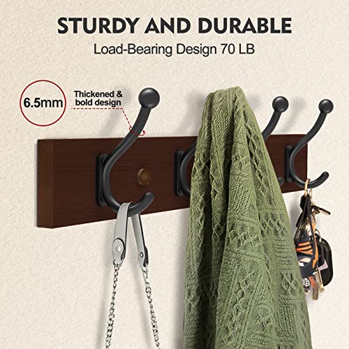 Coat Rack Wall Mount, Wooden Modern Coat Hooks, Entrance Coat Rack with 4 Wall Hooks, Wall Mounted Coat Rack for The Entrance, Living Room, Bedroom,Bathroom (Brown)