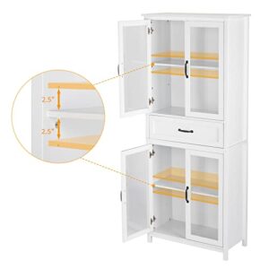 Karl home 4-Tier Bookcase Storage Cabinet, Freestanding Bookshelf with 4 Acrylic Doors 1 Drawer, Kitchen Pantry Bathroom Cabinet for Office Bedroom Dining Living Room, White 29.13" Lx13.78 Wx70.87 H