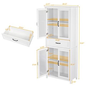 Karl home 4-Tier Bookcase Storage Cabinet, Freestanding Bookshelf with 4 Acrylic Doors 1 Drawer, Kitchen Pantry Bathroom Cabinet for Office Bedroom Dining Living Room, White 29.13" Lx13.78 Wx70.87 H