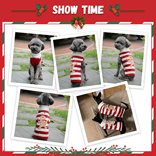 ABRRLO Christmas Dog Sweaters Cute Gingerbread Man Stripe Xmas Sweaters for Dogs Cats Warm Turtleneck Puppy Jumpers Pet Clothes Knitwear (L,Red Gingerbread)