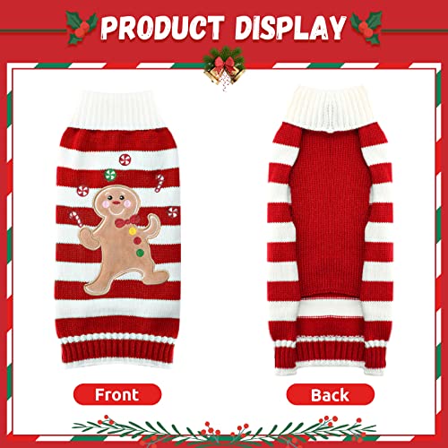 ABRRLO Christmas Dog Sweaters Cute Gingerbread Man Stripe Xmas Sweaters for Dogs Cats Warm Turtleneck Puppy Jumpers Pet Clothes Knitwear (L,Red Gingerbread)