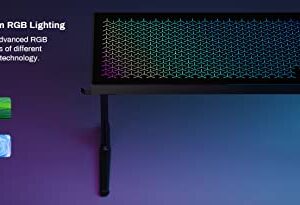 EUREKA ERGONOMIC RGB LED Gaming Desk, Music Sync Lights Up Tempered Glass Desktop, 55" GTG I55 Computer Table W Controller Rack 4 USB Charging Ports School Student Gift for Home Office, APP Control