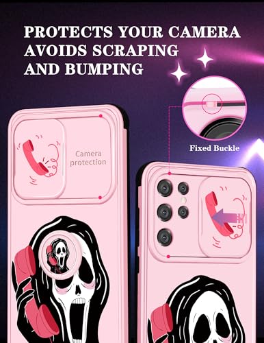 Goocrux (2in1 for Samsung Galaxy S21 Ultra Case Skull Skeleton Women Girls Cute Girly Phone Cover Cool Funny Goth Design with Slide Camera Cover+Ring Holder Teen Cases for S21 Ultra 6.8''