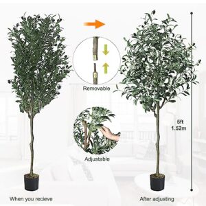 Chantoo Olive Tree 5FT Olive Trees Artificial Indoor Faux Olive Tree Artificial Olive Tree for Office Home Decor Faux Plants Indoor Tall Fake Plants with Realistic Trunk and Lifelike Fruits