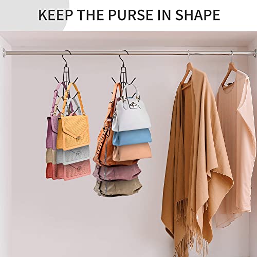 PODATOL Purse Hanger for Closet, Rotatable Purses Organizer, 6 Storage Capacity Hanging Bag Holder, Closet Rod Hooks for Hanging Bags, Purses, Handbags, Belts, Scarves, Hats(Black)