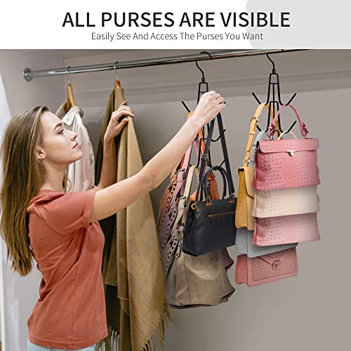 PODATOL Purse Hanger for Closet, Rotatable Purses Organizer, 6 Storage Capacity Hanging Bag Holder, Closet Rod Hooks for Hanging Bags, Purses, Handbags, Belts, Scarves, Hats(Black)