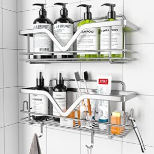 sixdove shower caddies 2 pack - no drilling adhesive shower organizer with hooks, rustproof sus304 stainless steel bathroom shower shelf, shower rack large shower holder & kitchen storage (silver)