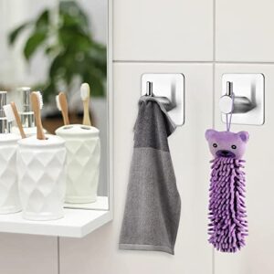 Glattever Adhesive Towel Hooks Stainless Steel Heavy Duty Towel Rack Removable Vacuum Suction Cup Wall Hooks Waterproof Clothes Towel Hook for Bathrooms Kitchen Hotel Office (Brushed Nickel, 4 Pack )