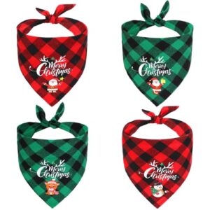 junebrushs 4 pack dog bandanna christmas pet scarf printing plaid xmas handkerchiefs cartoon triangle bibs kerchief set party supply for small medium large puppies cats pets