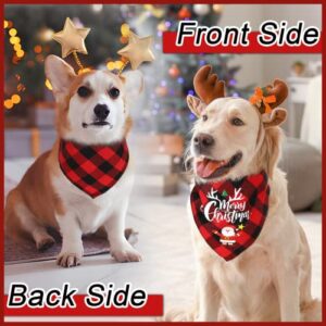 JUNEBRUSHS 4 Pack Dog Bandanna Christmas Pet Scarf Printing Plaid Xmas Handkerchiefs Cartoon Triangle Bibs Kerchief Set Party Supply for Small Medium Large Puppies Cats Pets