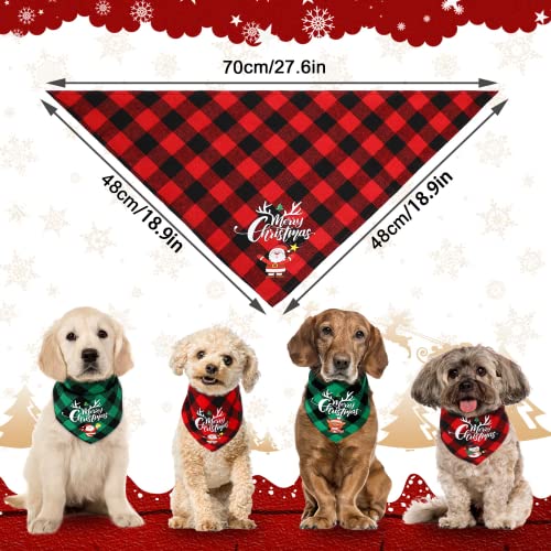 JUNEBRUSHS 4 Pack Dog Bandanna Christmas Pet Scarf Printing Plaid Xmas Handkerchiefs Cartoon Triangle Bibs Kerchief Set Party Supply for Small Medium Large Puppies Cats Pets