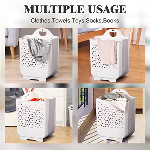 Laundry Basket Collapsible Laundry Hamper 2 Packs Clothes Hamper Portable Dirty Clothes Basket Smart Saving Space Hampers for Laundry Dorm Room Ventilated Design (White)